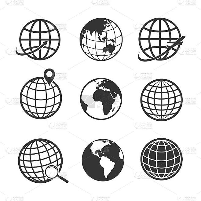 地球图标集，矢量插图素材-花瓣网