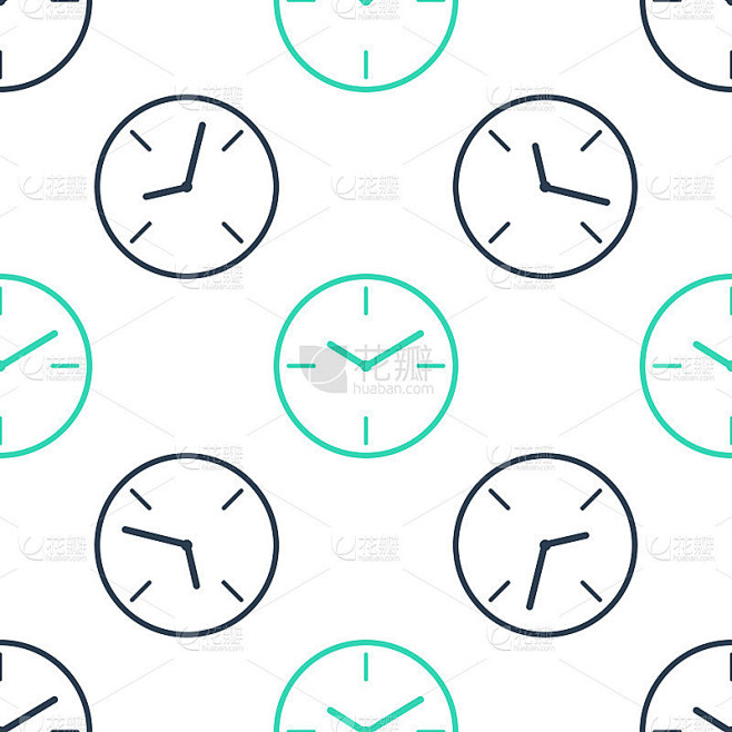 Green Clock icon isolated seamless pattern on whit