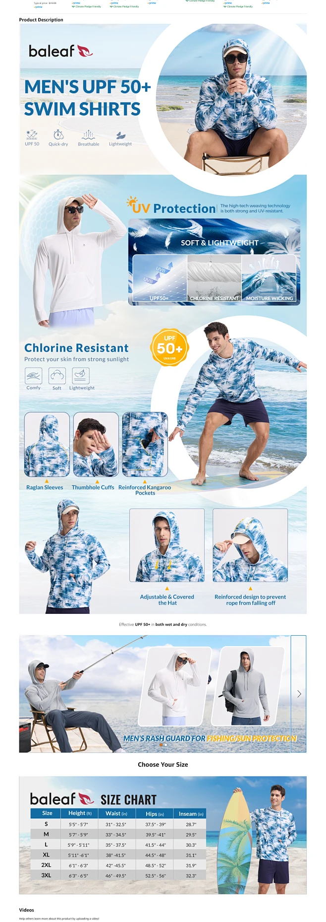 baleaf Rash Guard for Men Long Sleeve Swim Shirts -花瓣网