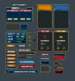 Pixel Art UI Screens, Elements, Buttons and Icons for Crypto Game-花瓣网