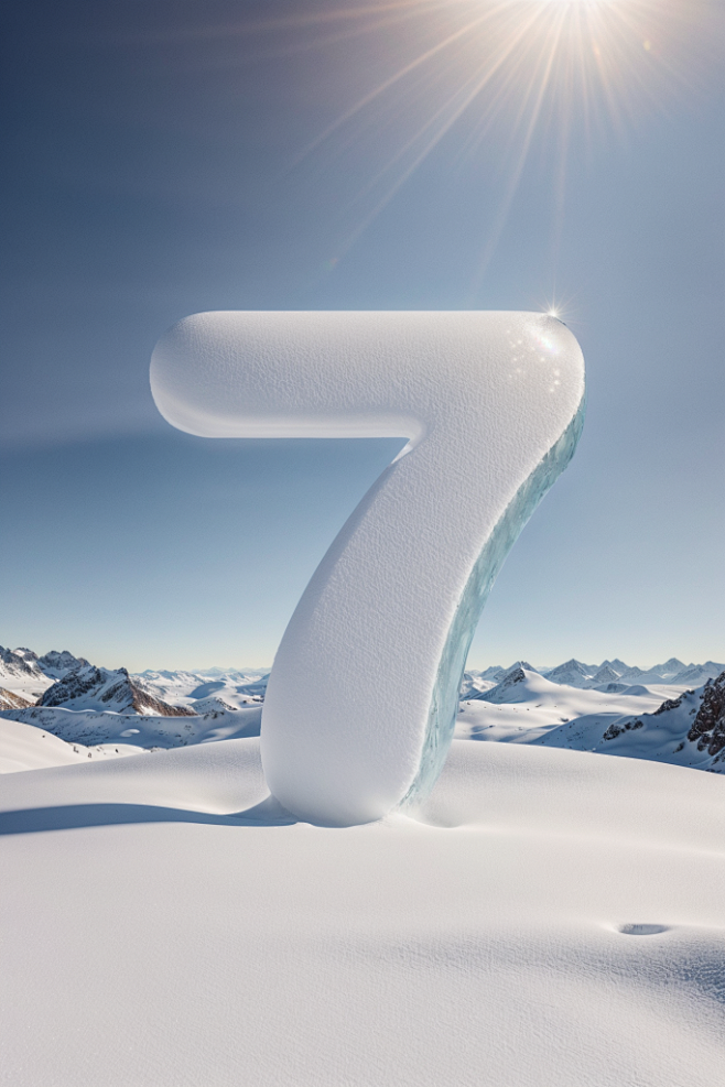 冬季冰雪寒冷雪地数字7艺术字模型图片