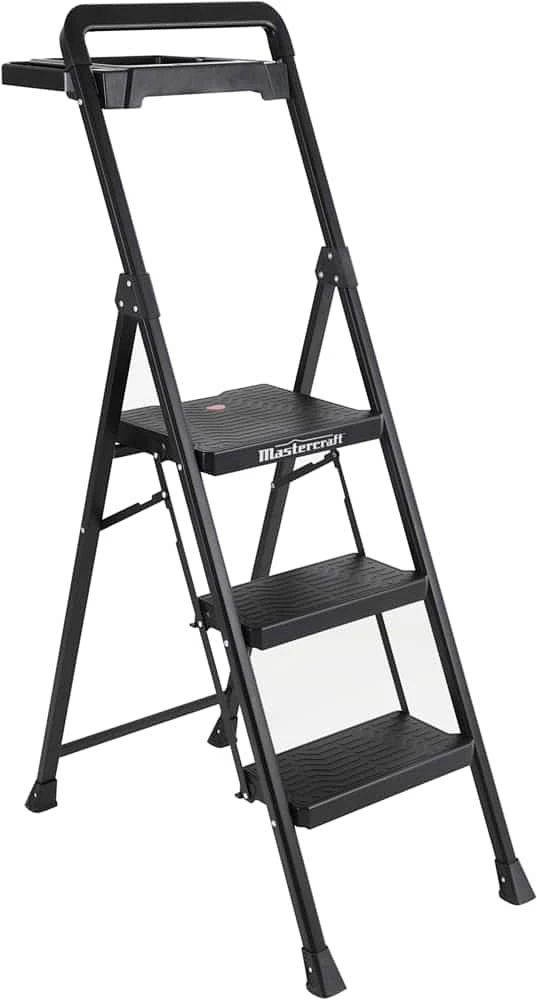 Mastercraft 3-Step Heavy-Duty Metal/Plastic Folding Step Stool, 300-lb ...