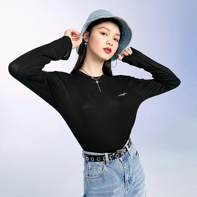 太平鸟长短袖t恤女2021春秋新款黑白纯色圆领基础打底衫内搭上衣-tmall.com天猫-花瓣网