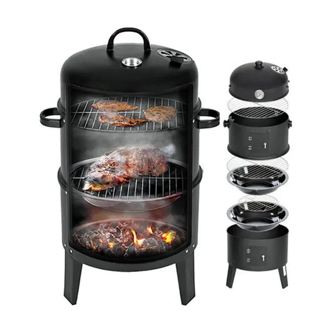3 In 1 Smokeless Charcoal Bbq Grill Smoker 3 Layers Tower Vertical ...
