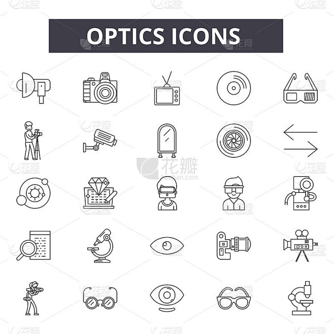Optics line icons, signs set, vector. Optics outli