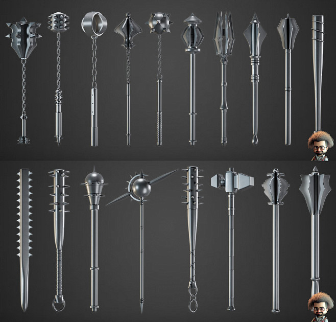 西方 欧洲中世纪 武器 双手、单手武器 钝器 狼牙棒 连枷 流星锤 棍棒 铁锤 战锤 骑士战士装备