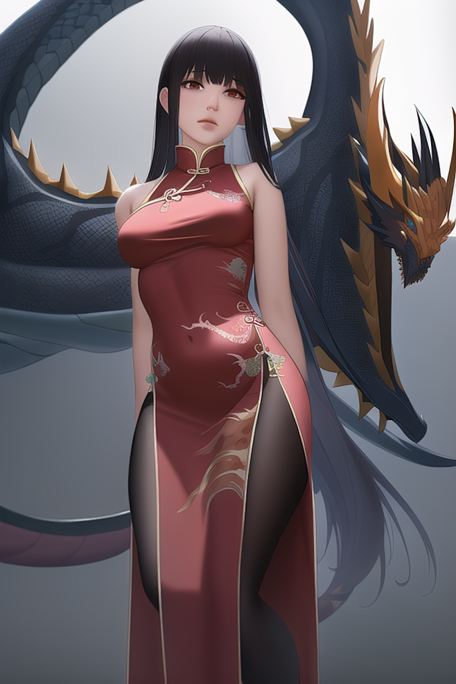 红色旗袍龙娘-角色生成-AI生成-微元素 - Element3ds.com!