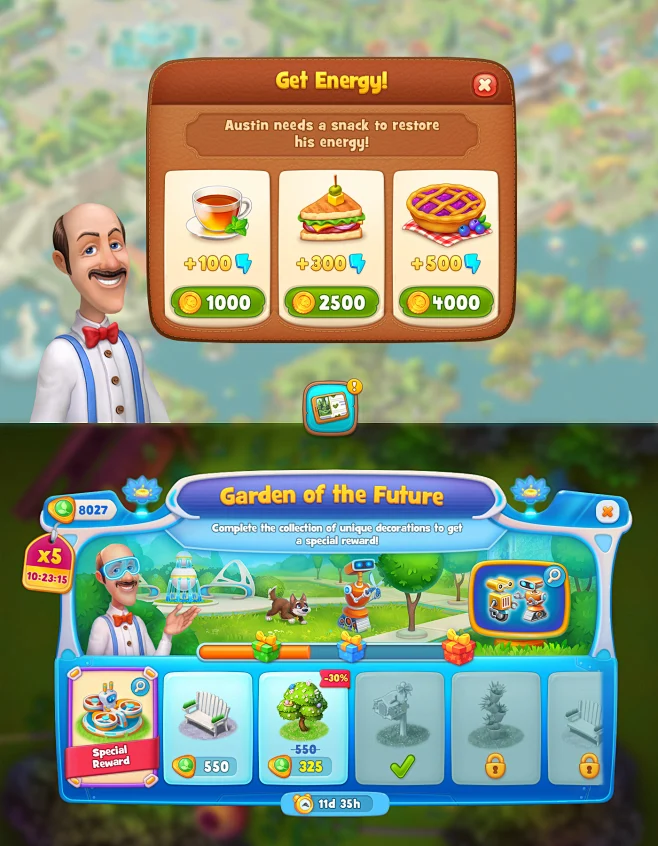 cartoon gardenscapes playrix UI user interface-花瓣网