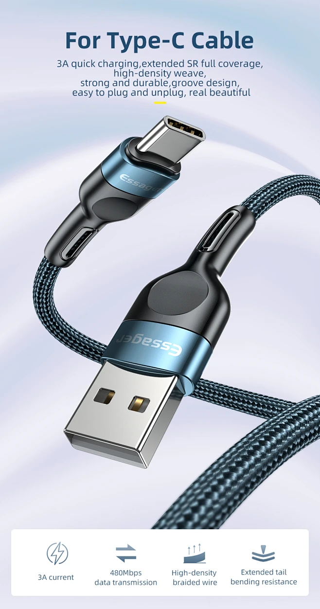 1.51US $ |Essager USB Type C Cable For Samsung Xiaomi mi 3A Fast ...