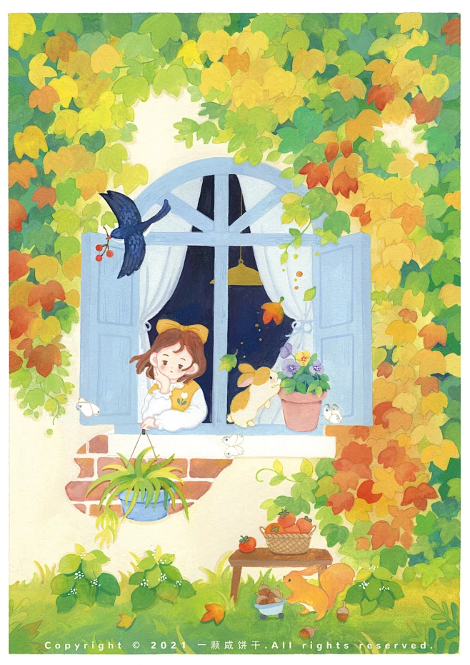 秋日窗口_一颗咸饼干__插画师作品_涂鸦王国gracg.com-花瓣网