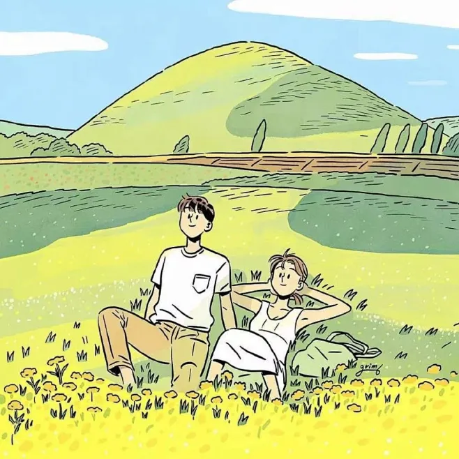 【插画师作品】第182期：韩国插画师 grim_b 笔下超甜超有爱的情侣日常-花瓣网