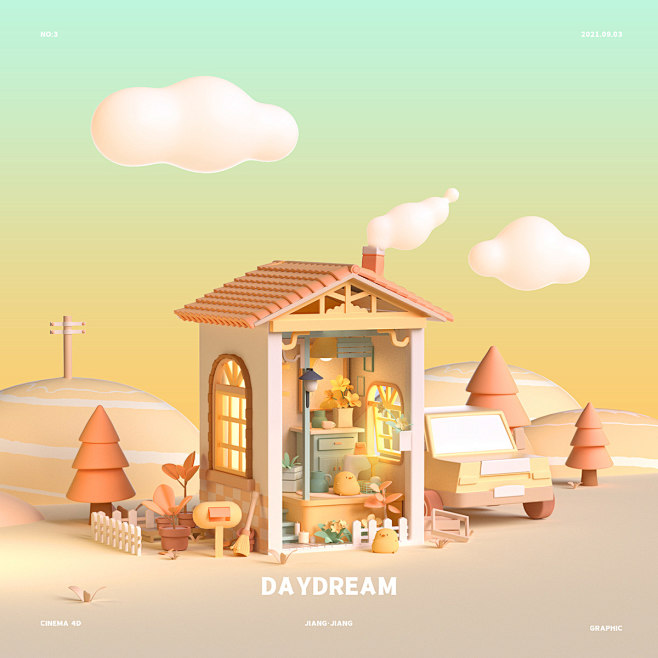 3D c4d cartoon creative cute funny house