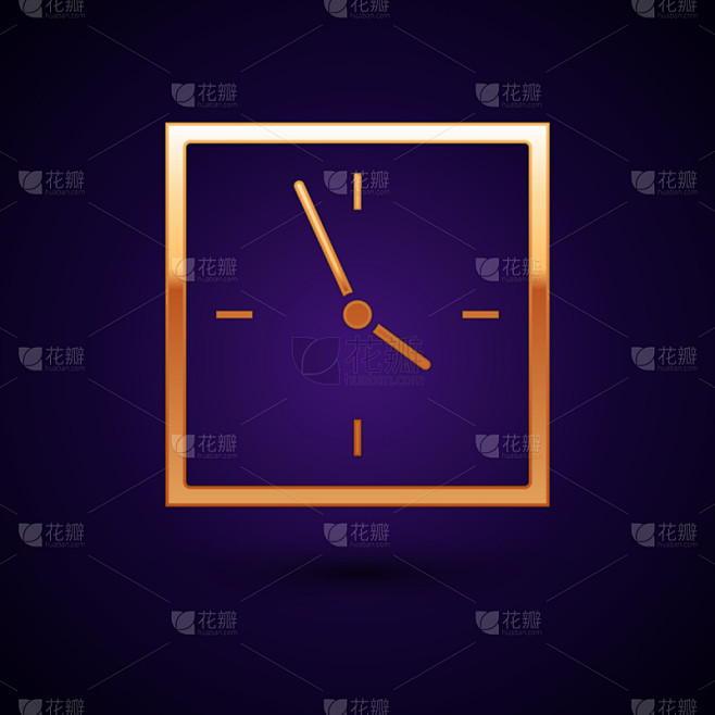 gold clock icon isolated on dark blue background