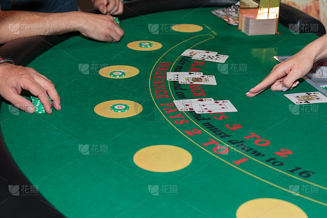 Inside Casino: Behind Black Jack Gambling Table, C