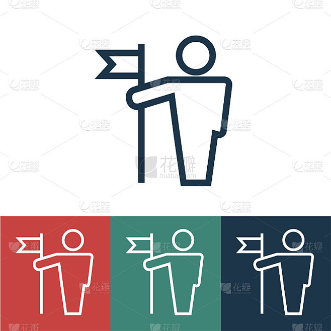 Linear vector icon with man and flag