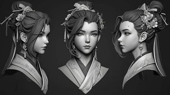 308张zbrush中国风格女孩侠客夫人女孩妇人头部参考建模图片max女孩-3D角色作品-2D插画_3D作品,东方女性,头雕,美女,古代,微元素 - 东方女性,头雕,美女,古代,国风,国产 ...