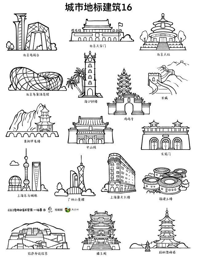 城市地标建筑｜简笔画16 - 小红书-花瓣网