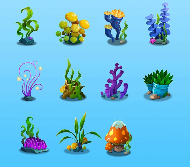 Some cartoon characters and aquatic plants on Behance-花瓣网