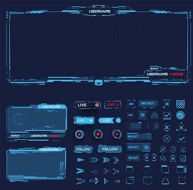 STREAM OVERLAY TEMPLATE in HUD style : Live stream. Digital frame ...