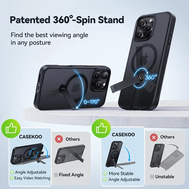 Amazon.com: CASEKOO Patented 360° Spin Stand [Stand at Any Angle] for ...