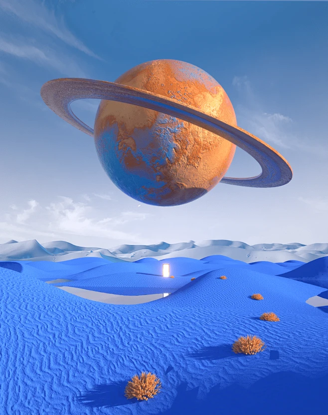 3D 3dart art blue c4d desert dunes-花瓣网