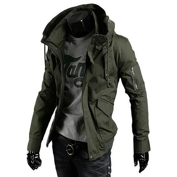 Hooded Mens Military Casual Streetwear Punk Style Tactical Overcoat - # ...