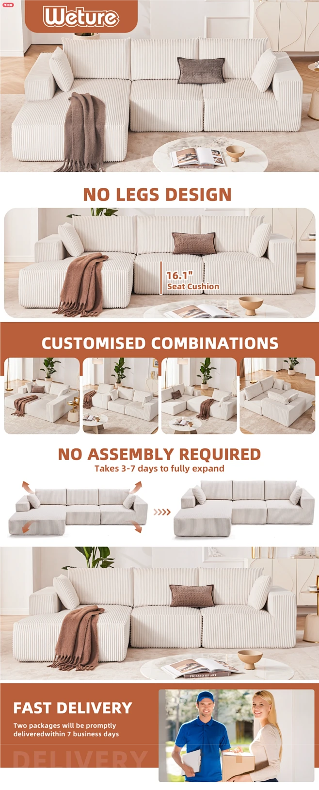 Amazon.com: 108” Modular Sectional Sofa, Cloud Sectional Couch with Deep Seat, Modern Modular L ...