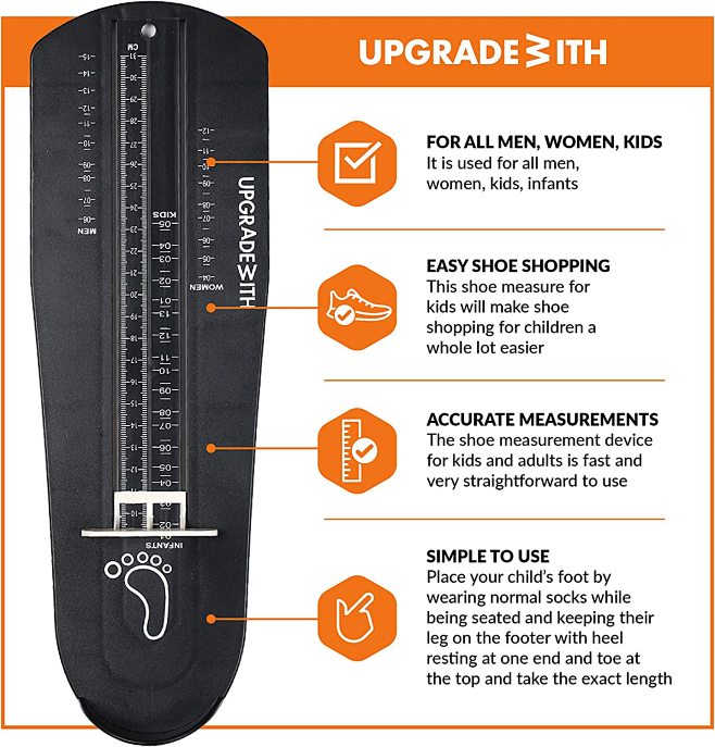 Amazon.com: 升级带脚测量装置 | 鞋脚测量尺尺寸适合婴幼儿、男性、女性、成人| 适合所有尺码的完美测量|美国标准鞋码, 黑色 ...