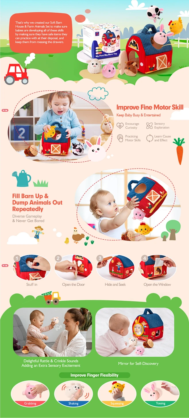 Amazon.com: hahaland Baby Toys 6-12 Months - Surprise Barn with Stuffed ...