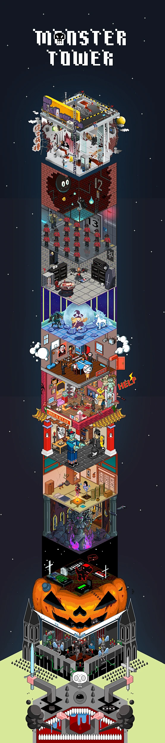Halloween "Monster Tower" : 12 Chinese illustrators ,13 floors Monster ...