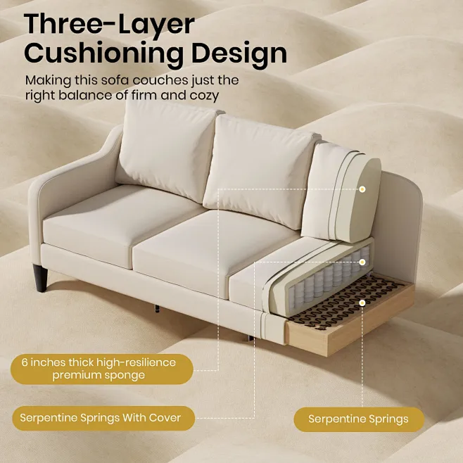 Amazon.com: Luxury 72" Comfy Sofa Couch with Spring Cushion Comfy ...