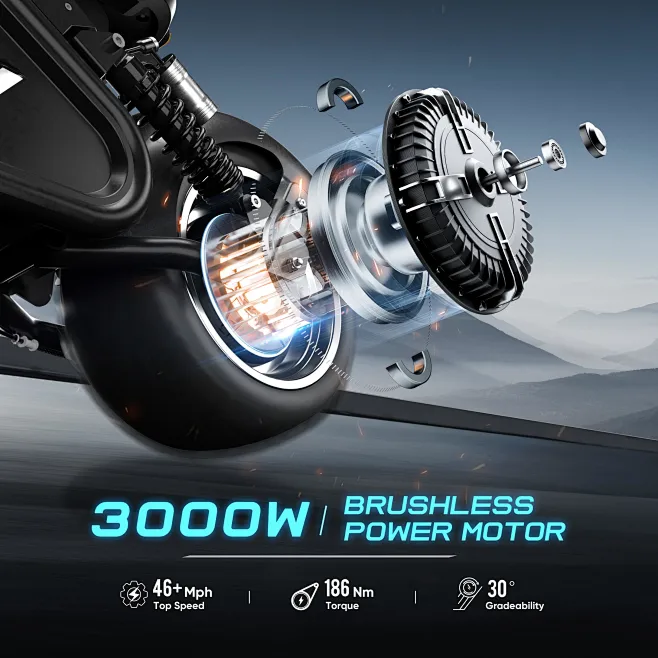 Amazon.com: eAhora 3000W M2 电动摩托车 46MPH 50 英里(约 150.6 公里)范围街头合法电动摩托车 ...