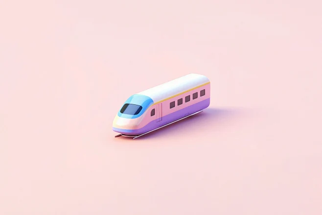 View of 3d train model with simple colored background-花瓣网