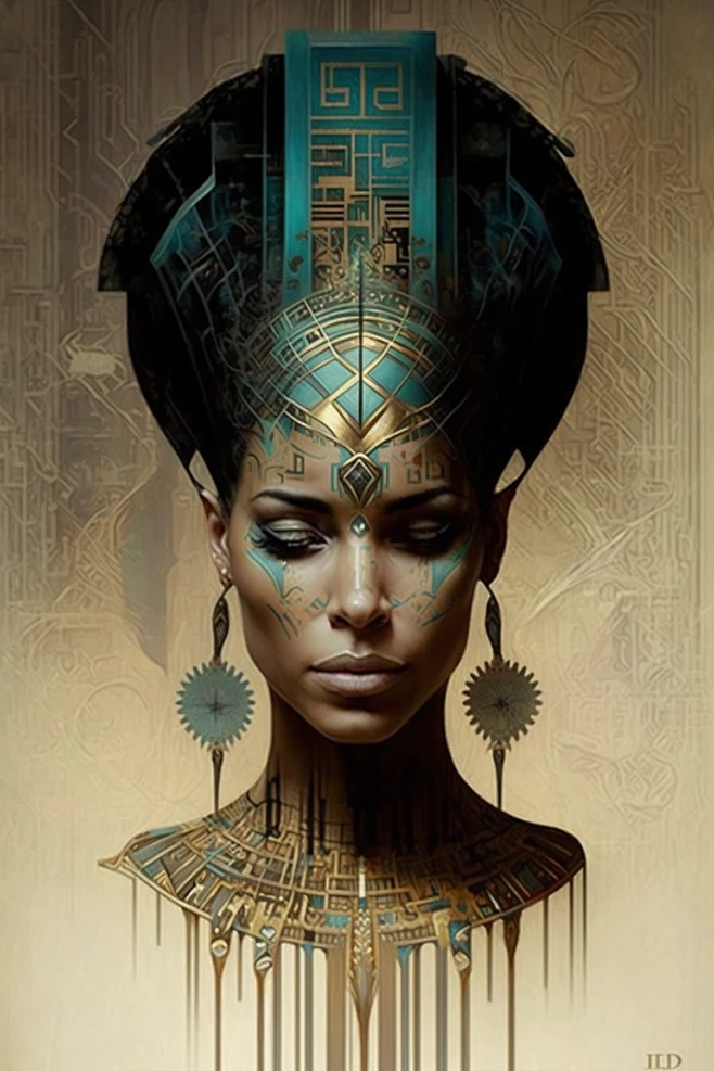 Marginalia portrait made of an ancient egypt city map, egyptian empress ...