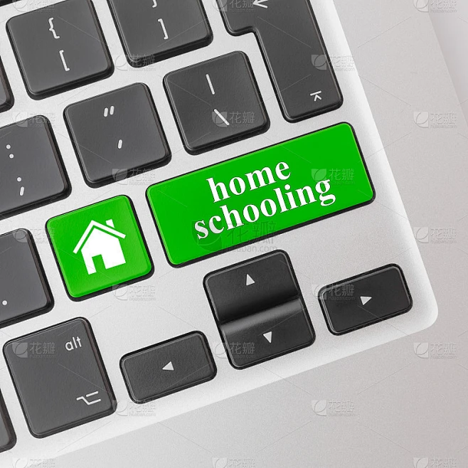 家庭教育的概念。电脑键盘上有home - chooling这个词。素材-花瓣网