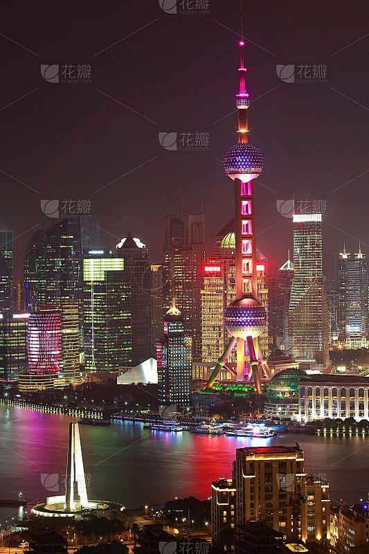 航拍上海外滩夜景天际线素材-花瓣网