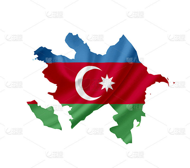 阿塞拜疆地图，白色上飘扬的旗帜被孤立