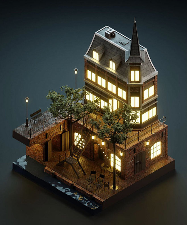 9 组惊艳的 C4D 建筑群作品 by Aaron