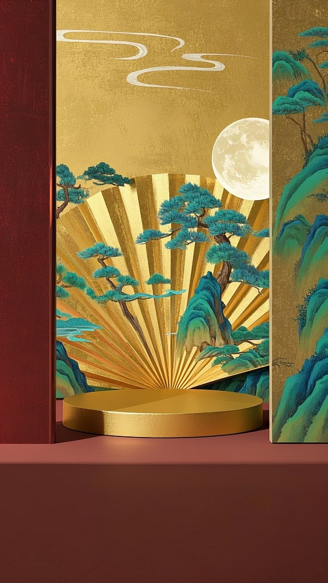 场景，展台，电商展台，鎏金，古风，竖版，zxs (5)-花瓣网