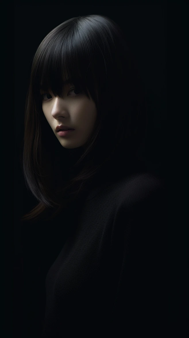 close up half profile shot in the darkness with very little light ...