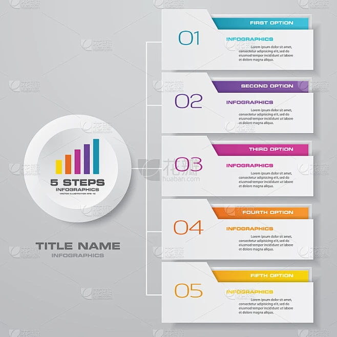 5 steps simple&editable process chart infographics素材-花瓣网