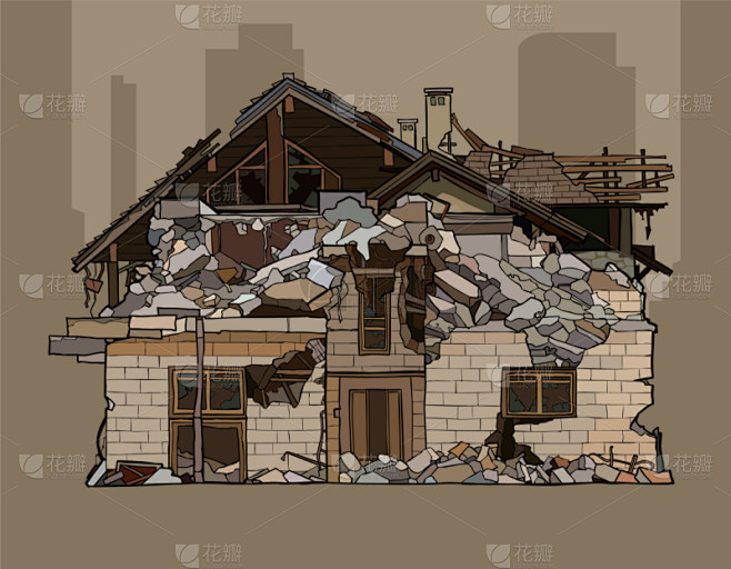 房屋,砖,被抛弃的,建筑外部,图像,损坏的,矢量,户外,破败