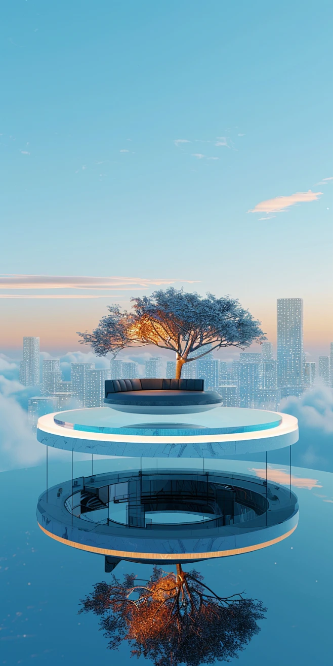 lingyugg_3D_a_building_on_a_minimalist_circular_platform_made_o ...