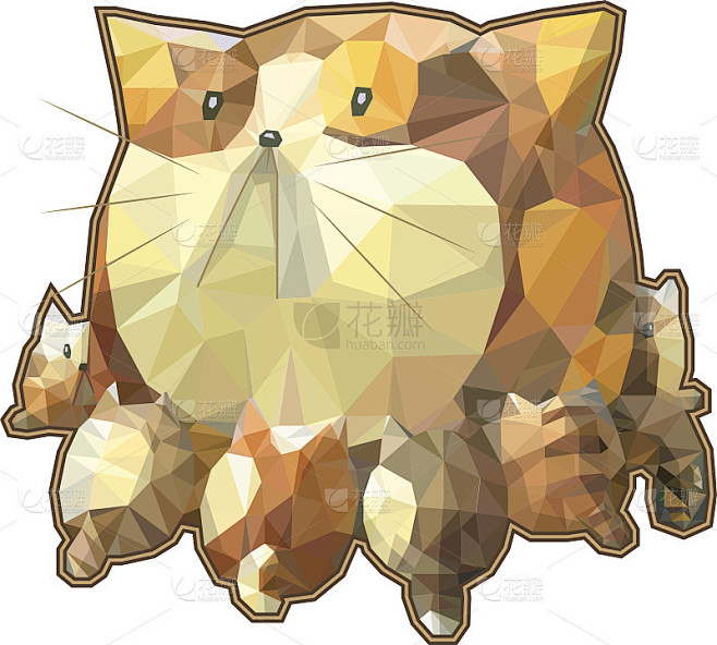 多边形艺术，猫妈妈和小猫，向量
