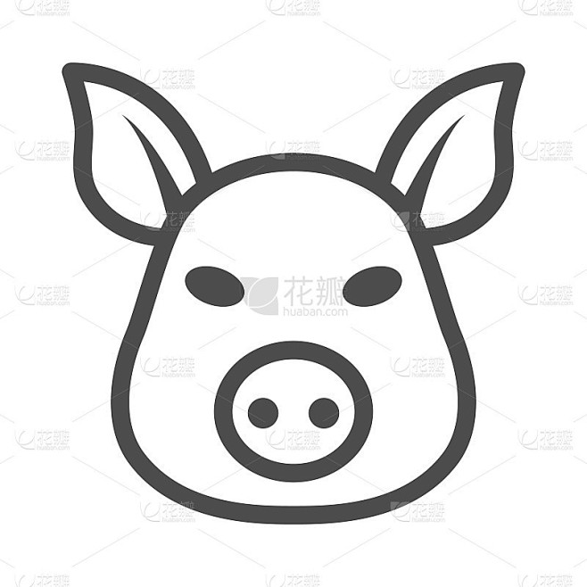 猪头线图标，农场动物的概念，猪肉标志在白色的背景，猪脸轮廓图标轮廓风格的移动概念和网页设计。矢量图形