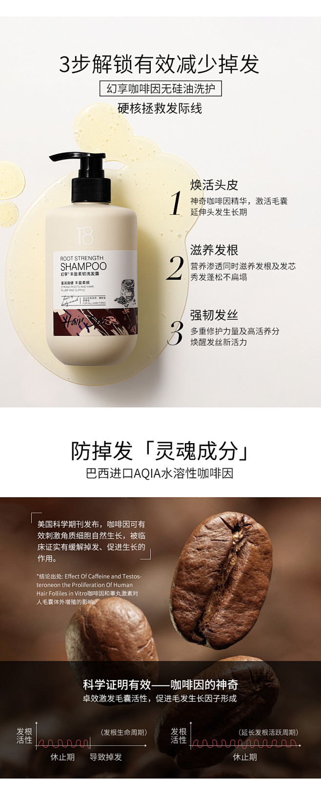 T8幻享咖啡因洗发水去控油止痒柔顺丰盈蓬松男女无硅油洗发水1瓶-tmall.com天猫