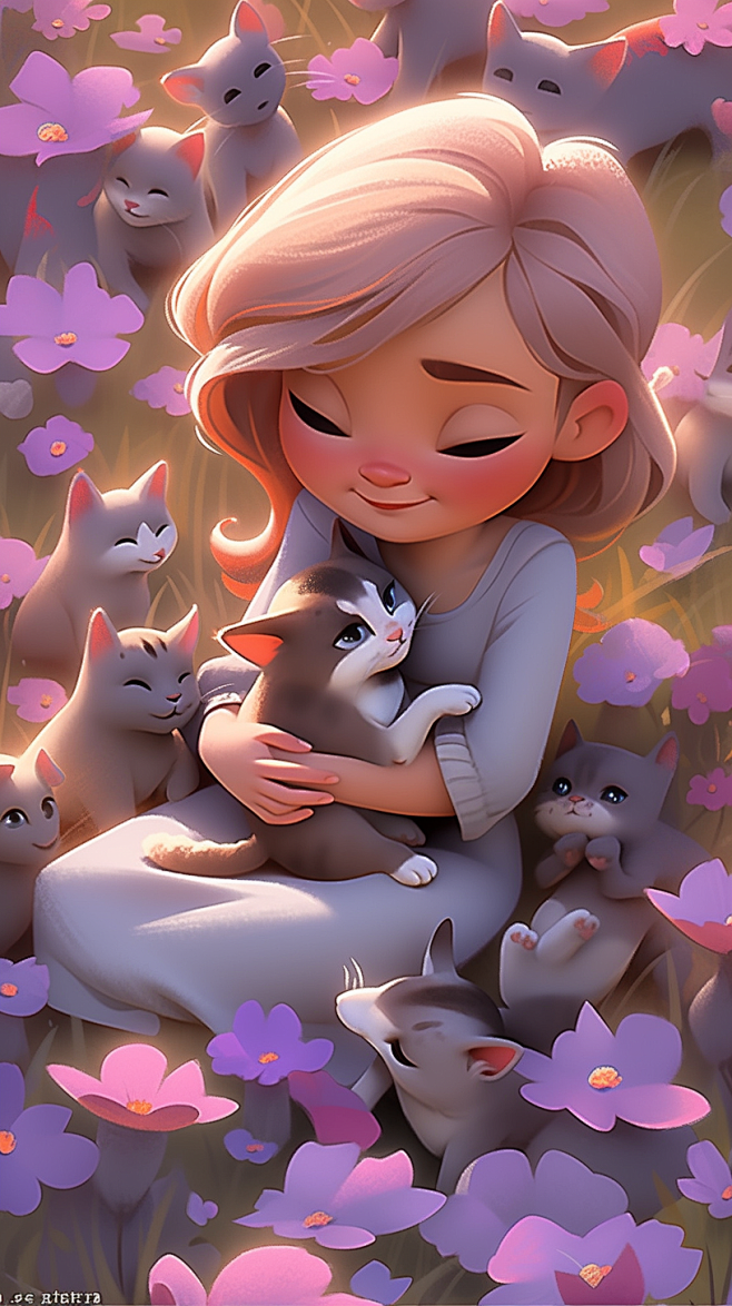 fhgjh_Make_a_cartoon_effect_poster_a_girl_sitting_in_a_sea_of_f ...