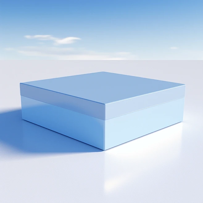 A square blue box sitting on top, in the style of light sky-blue and ...