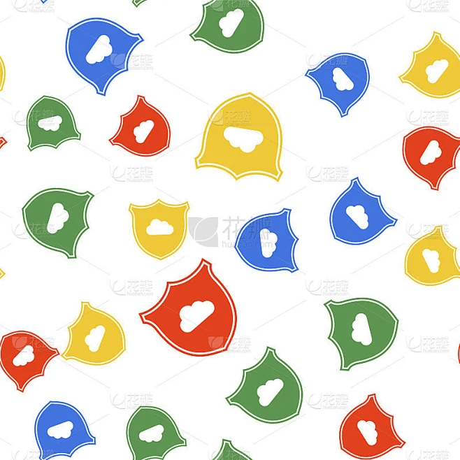 Color Cloud and shield icon isolated seamless patt素材-花瓣网