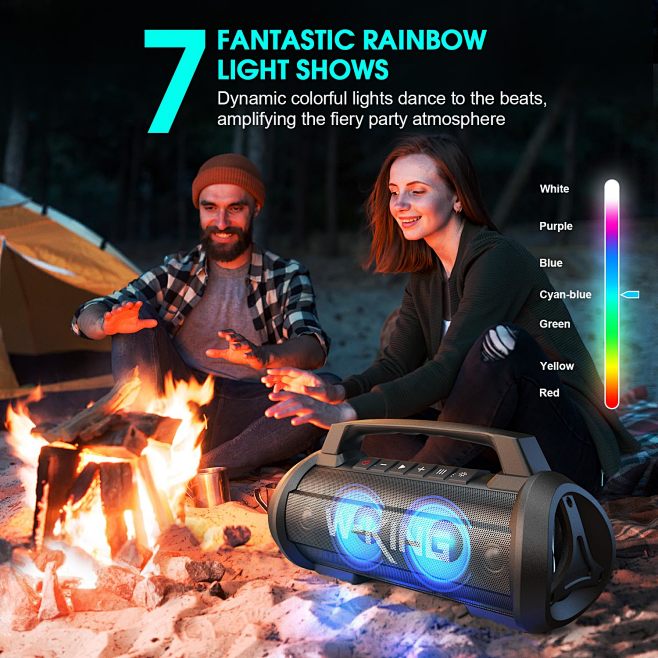 Amazon.com: W-KING 便携式大声蓝牙音箱带低音炮,70W 防水派对户外扬声器蓝牙无线,深低音/高保真/动态灯/麦克风端口 ...